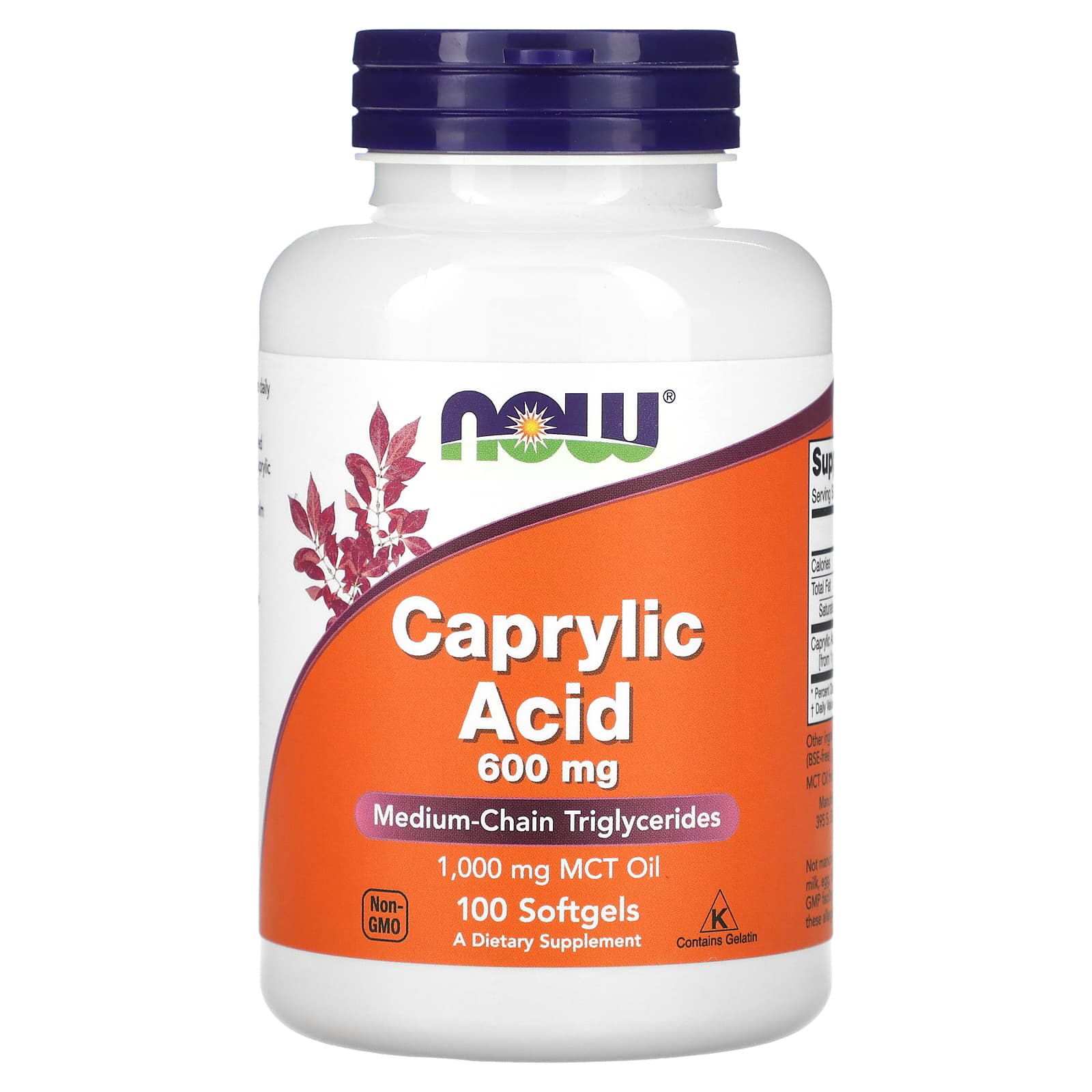 NOW Foods, Ácido caprílico, 600 mg, 100 cápsulas blandas | Allnatural