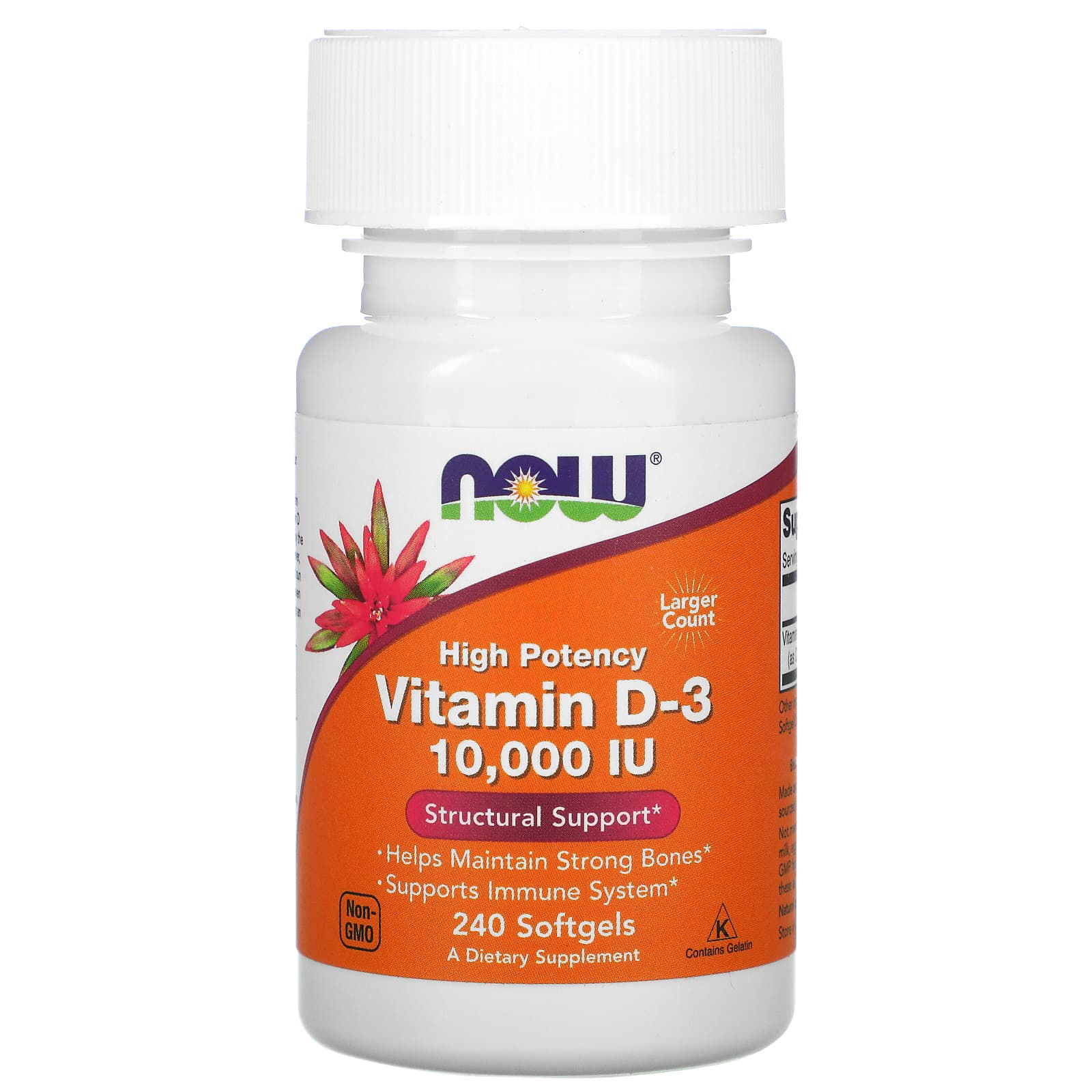 NOW Foods, Vitamina D3, 250 mcg (10.000 UI), 240 cápsulas blandas | Allnatural