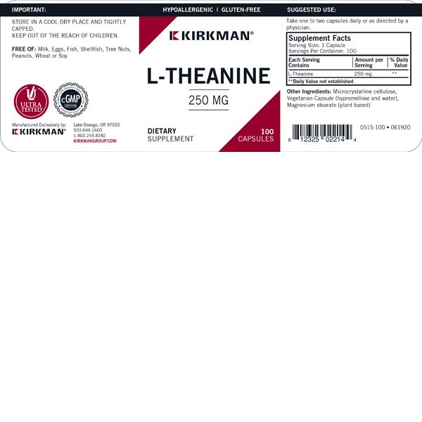 Kirkman, L-Theanine 250 mg, Hypoallergenic | Allnatural